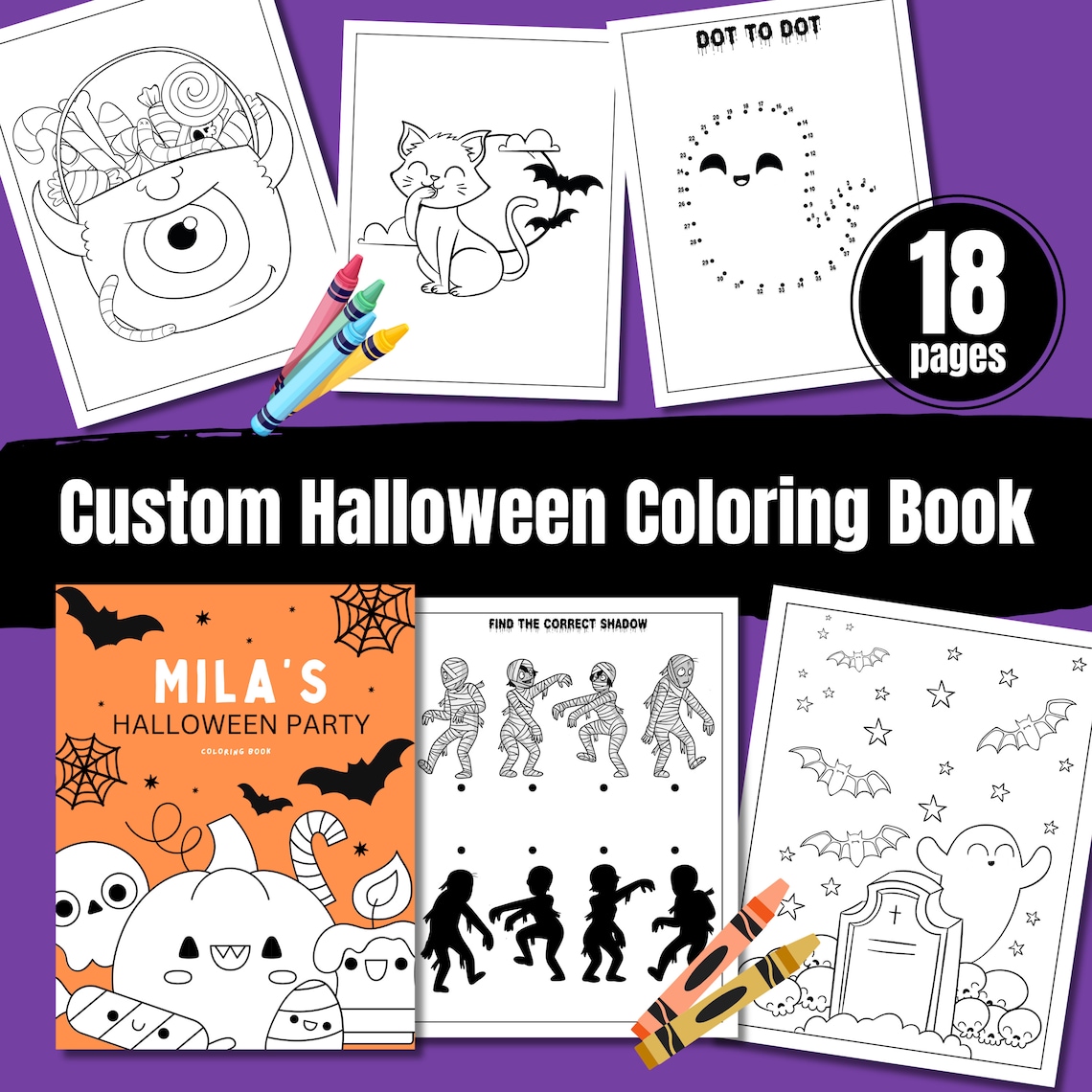 Personalized Halloween Coloring Book, Printable Halloween Activity Book ...
