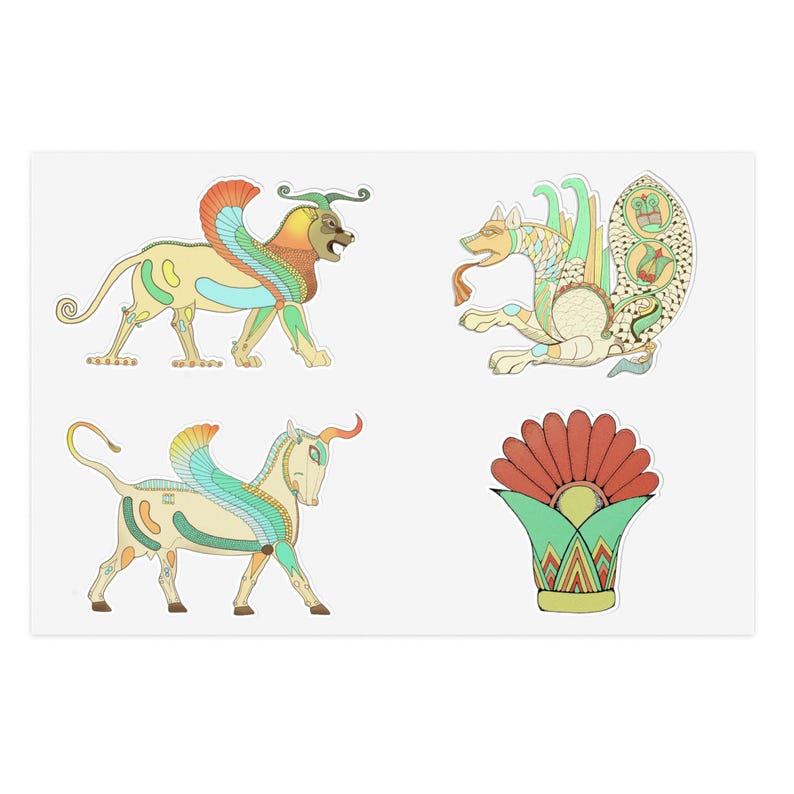 Mythological Creatures Sticker Sheets, Persian Nowruz Gift, Ancient ...
