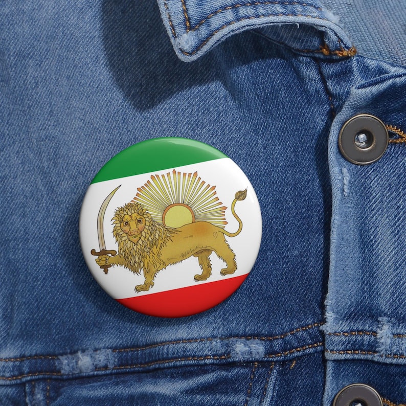 Lion and Sun Shiro Khorshid Iranian Flag Custom Pin Buttons Fun ...