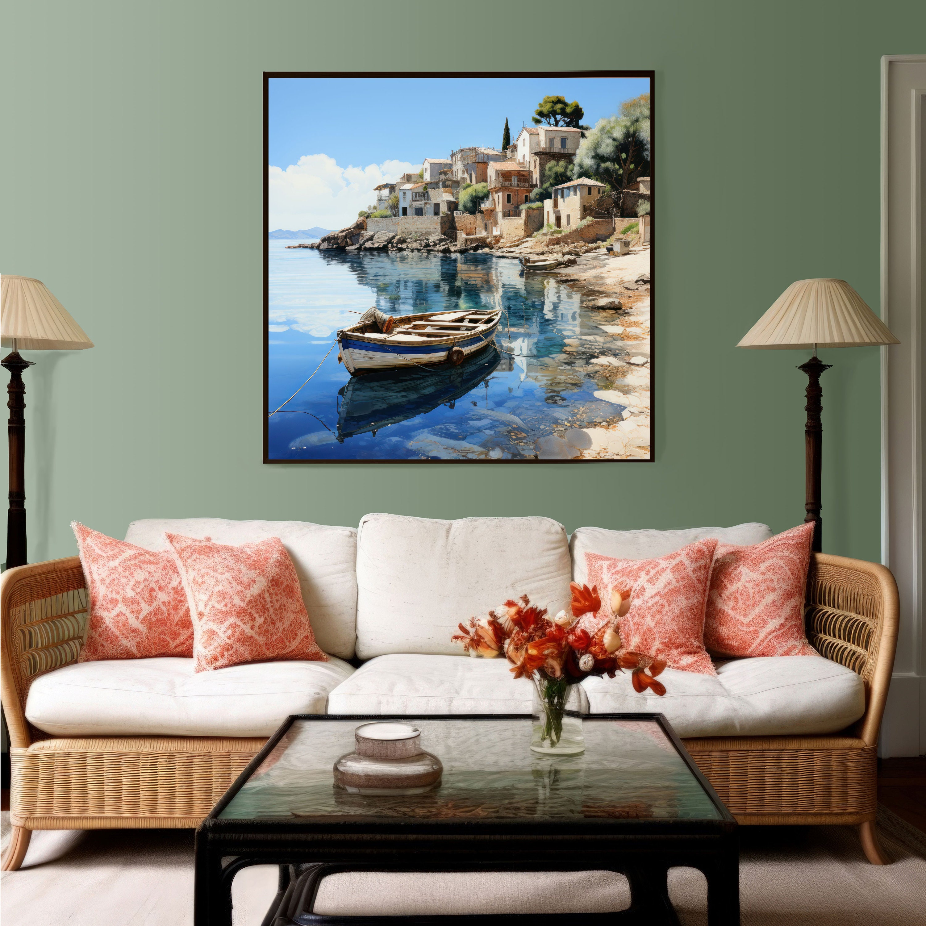 Ancient Greece Artwork, GREEK PAINTING Ship at Sea, Greek Island ...