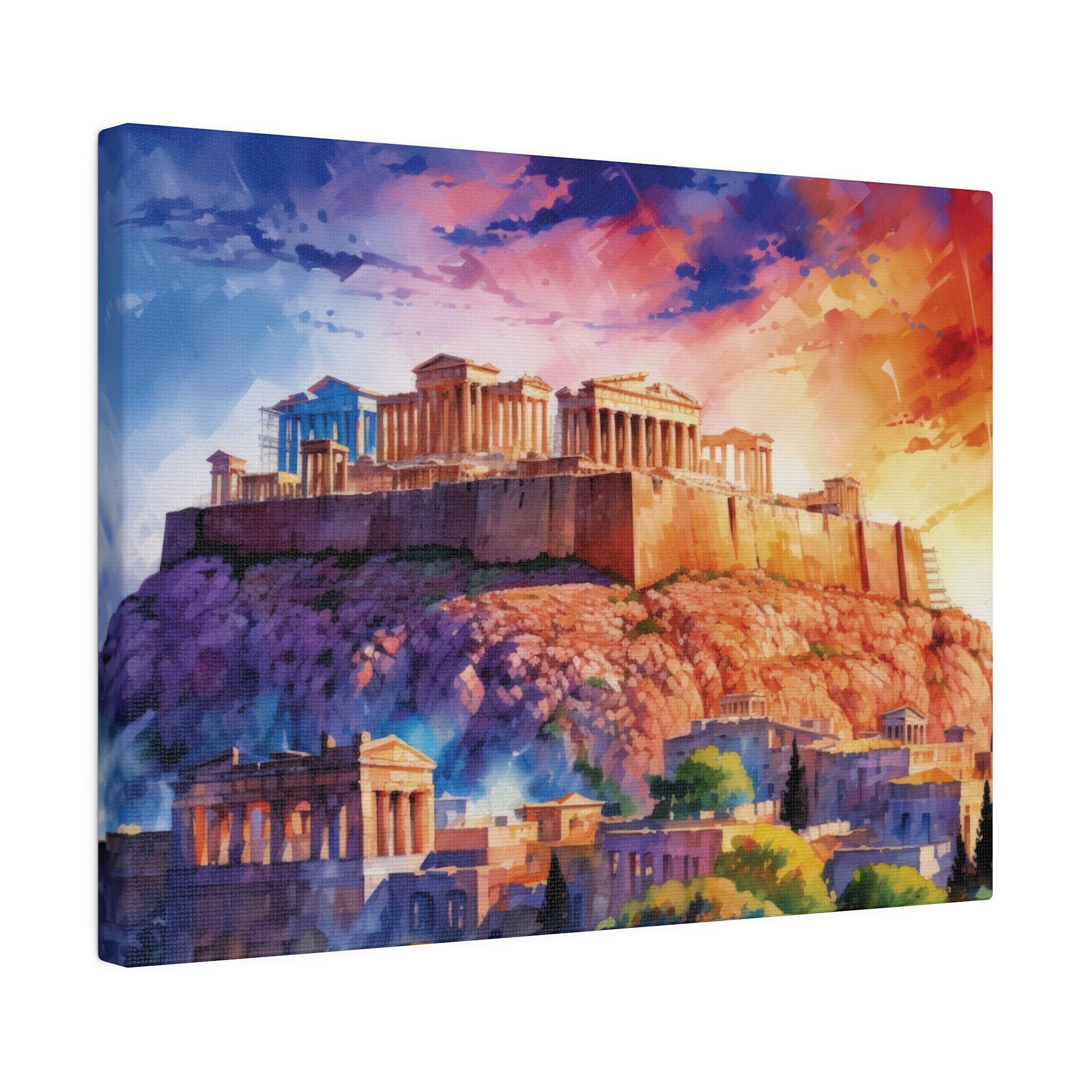 ATHENS, GREEK PAINTING, Night Sky Art, Acropolis Greece Vivid Neon ...
