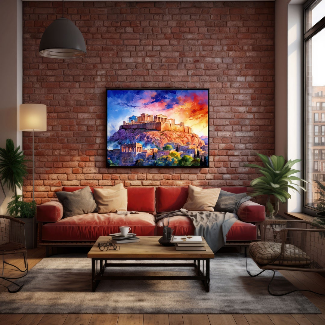 ATHENS, GREEK PAINTING, Night Sky Art, Acropolis Greece Vivid Neon ...