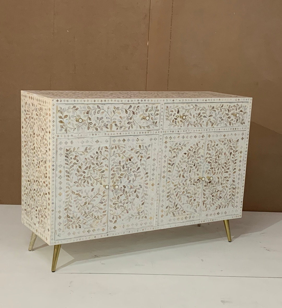 Mop Inlay Sideboard With 4 Doors and 2 Drawers, Bone Inlay Cabinet ...