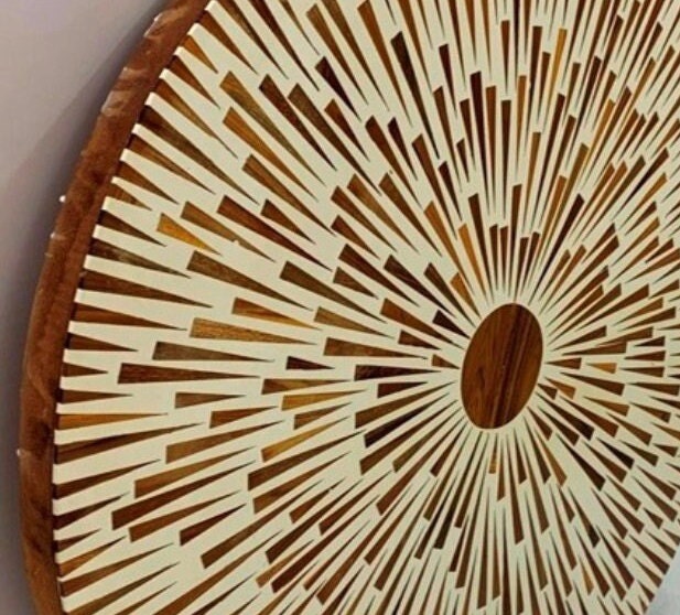 Handmade Bone Inlay Teak Wooden Modern Pattern Round Table Top ...