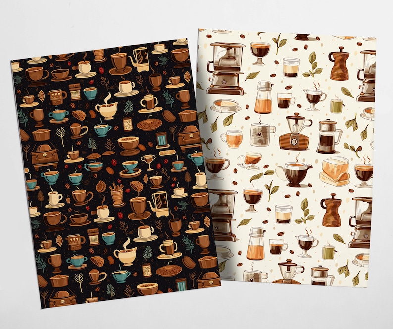 Vintage Coffee Shop Digital Paper Pack | 20 Coffe Cups and Beans Papers ...