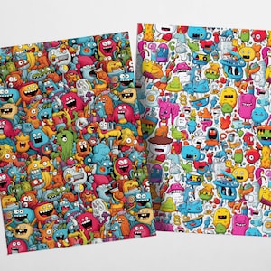 Doodle Character Digital Paper Pack | 20 Pngs, 12x12 (digital Download ...