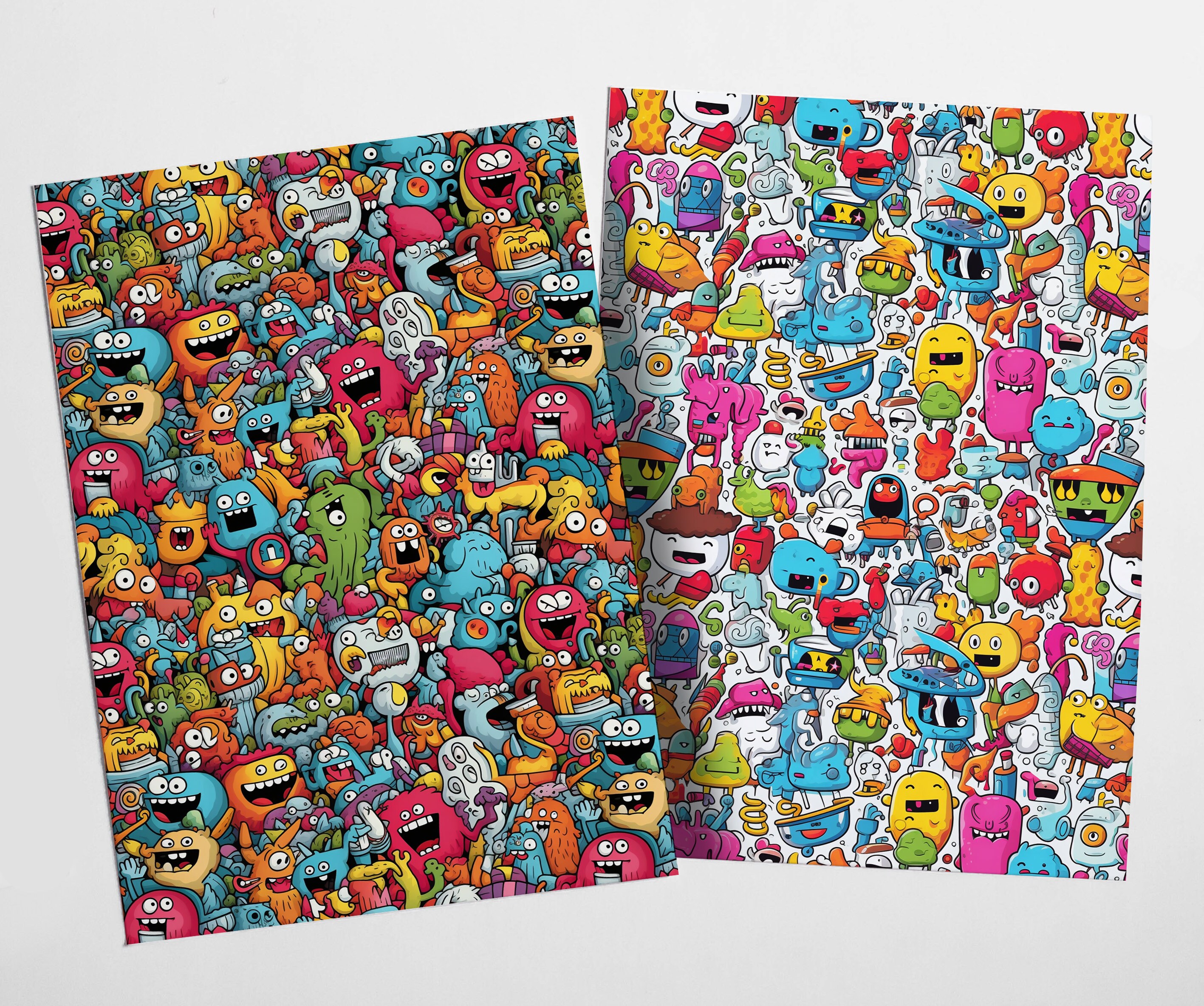 Happy Doodle Character Digital Paper Pack | 20 Colorful Doodle ...