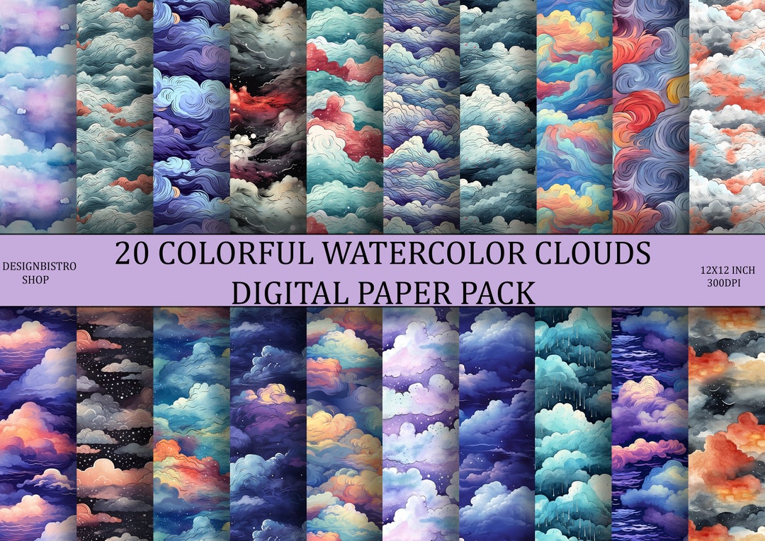 Watercolor Clouds Digital Paper Pack | 20 Colorful Cloud Papers ...
