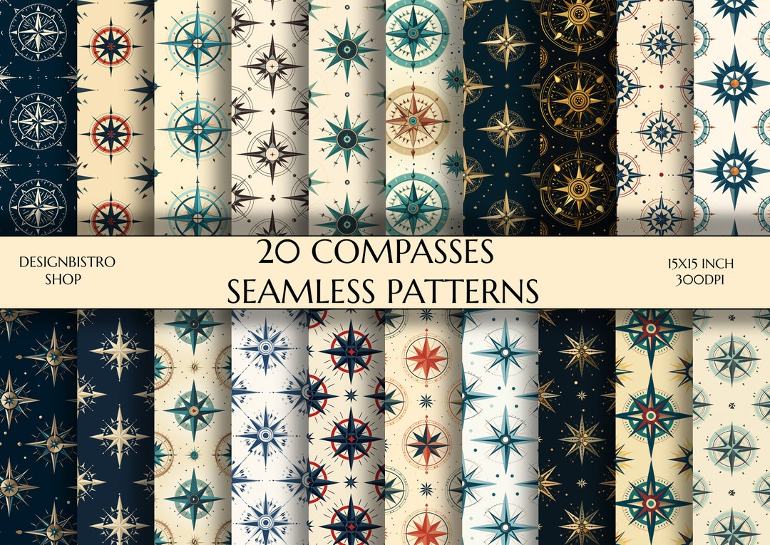 Simple Compasses Seamless Patterns | 20 Compasses Seamless Textures ...