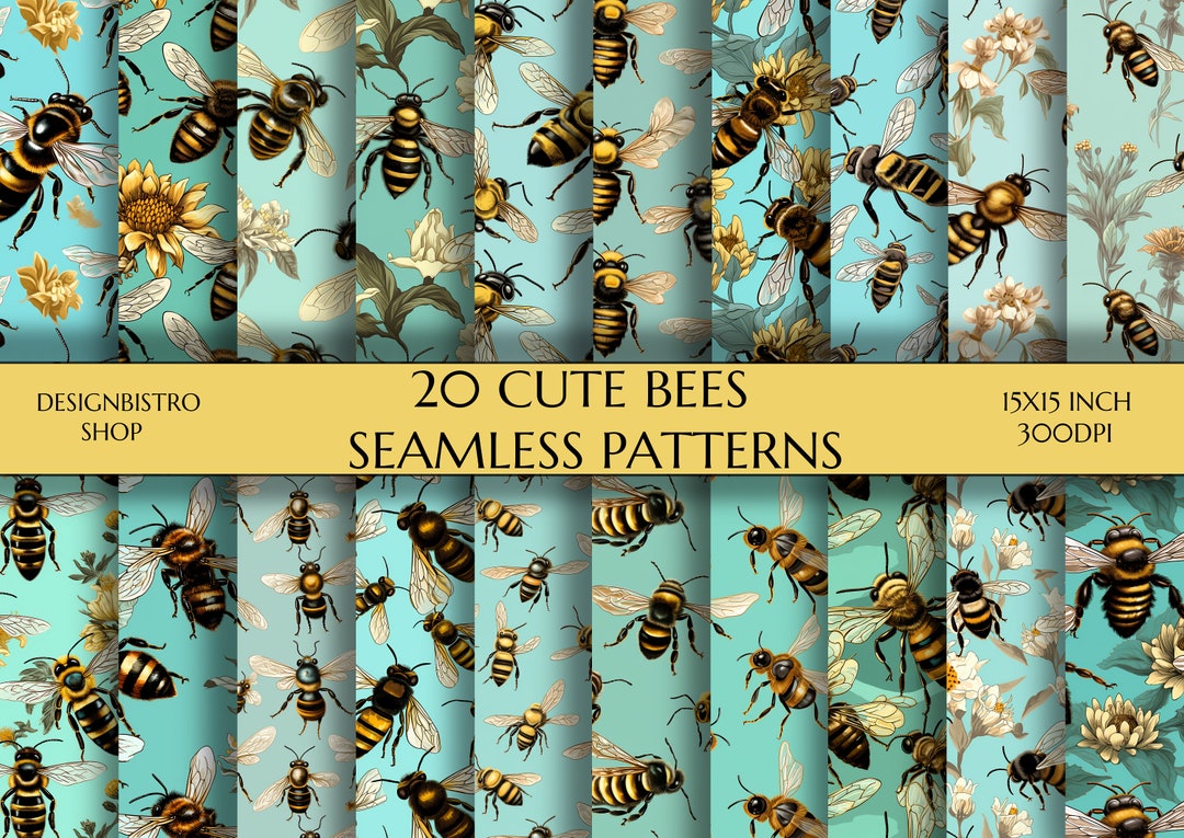 Cute Bees Seamless Patterns | 20 Realistic Bees Seamless Textures ...
