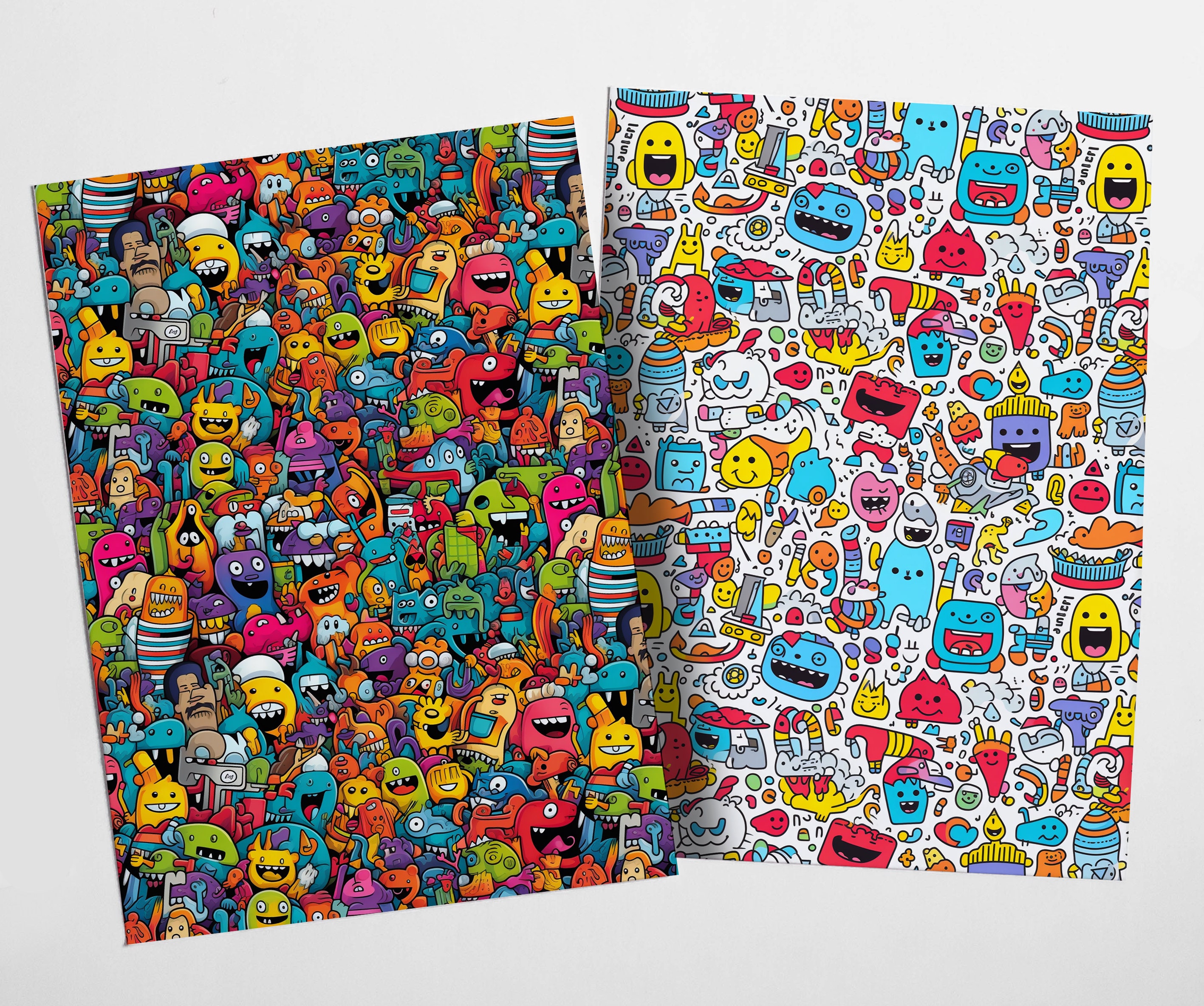 Happy Doodle Character Digital Paper Pack | 20 Colorful Doodle ...