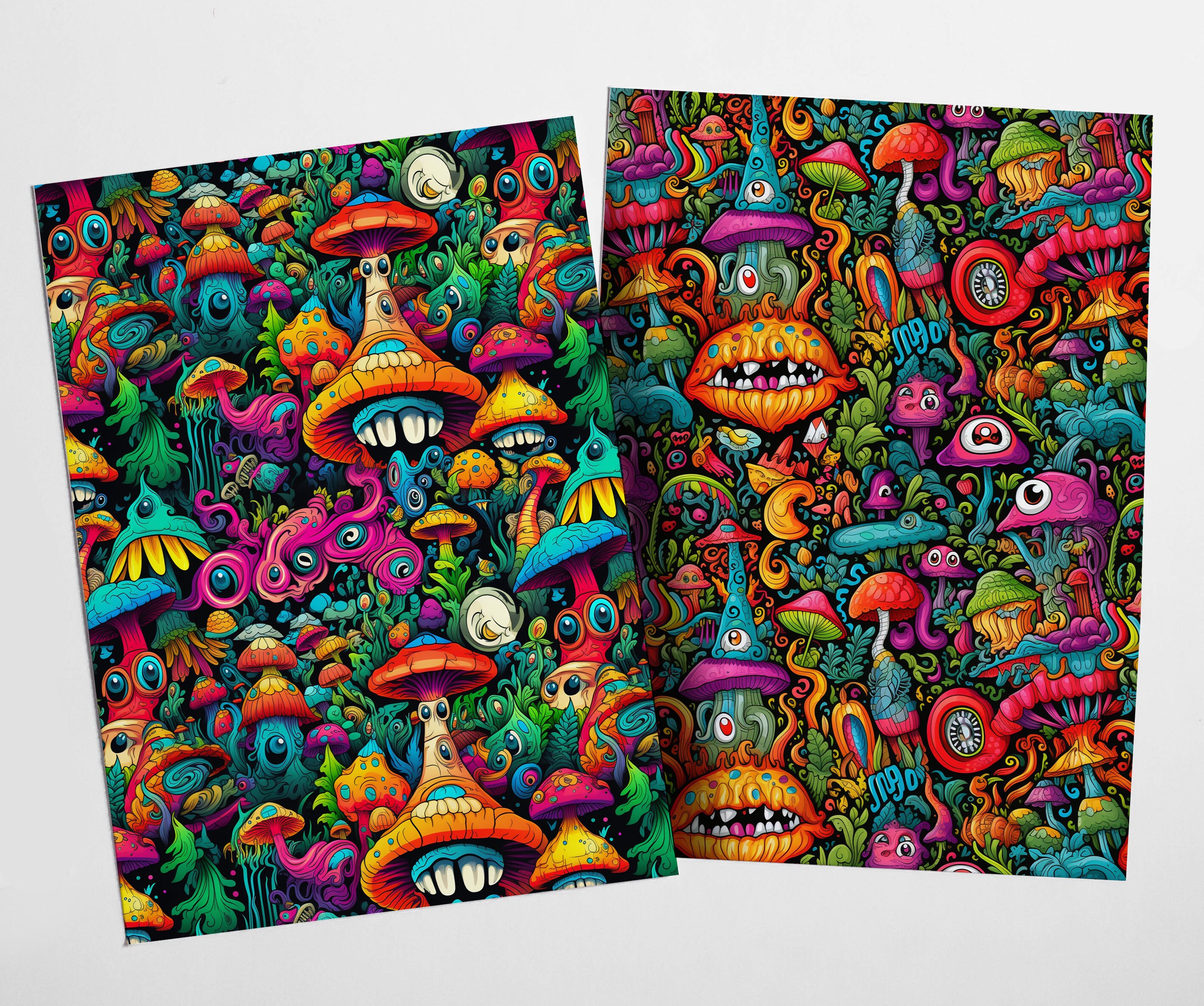 Psychedelic Doodle Characters Digital Paper Pack | Trippy Art (digital ...