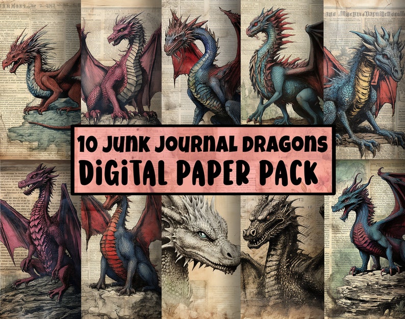 Vintage Dragon Junk Journal Digital Paper | 20 Vintage Scrapbooking ...