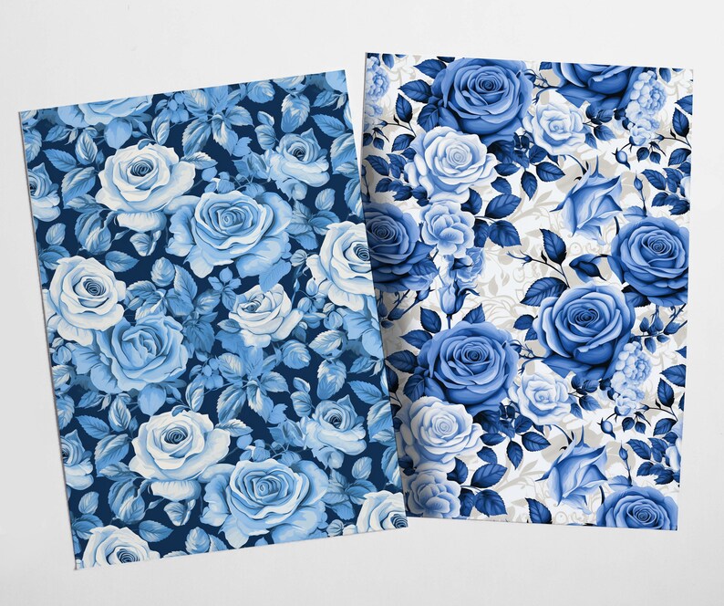 Vintage Blue Roses Digital Paper Pack | Scrapbooking Printables (12x12 ...