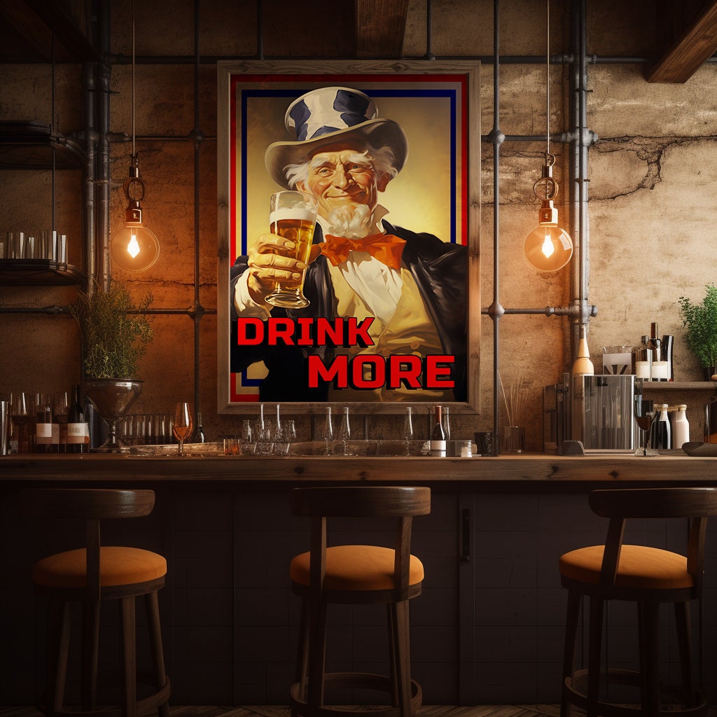 Vintage Uncle Sam Poster Drink More Uncle Sam Bar Poster Wall Decor ...