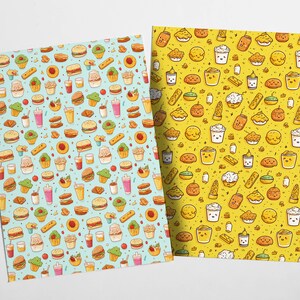 Cute Food Doodles Digital Paper Pack | 20 Colorful Food Papers ...
