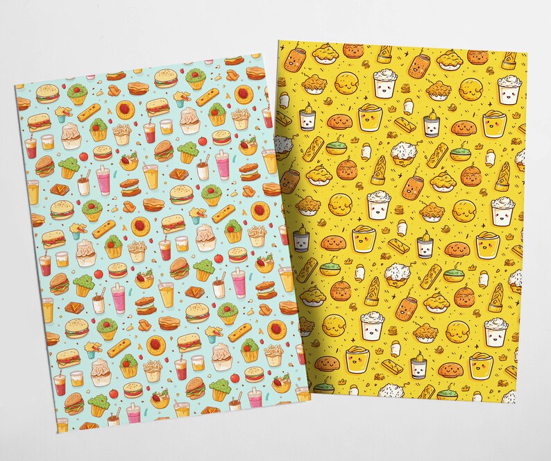 Cute Food Doodles Digital Paper Pack 20 Colorful Food Papers Printables ...