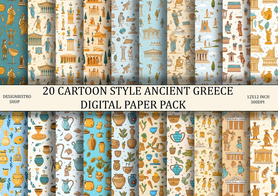 Ancient Greece Digital Paper Pack| 20 Ancient Greece Doodles Papers ...