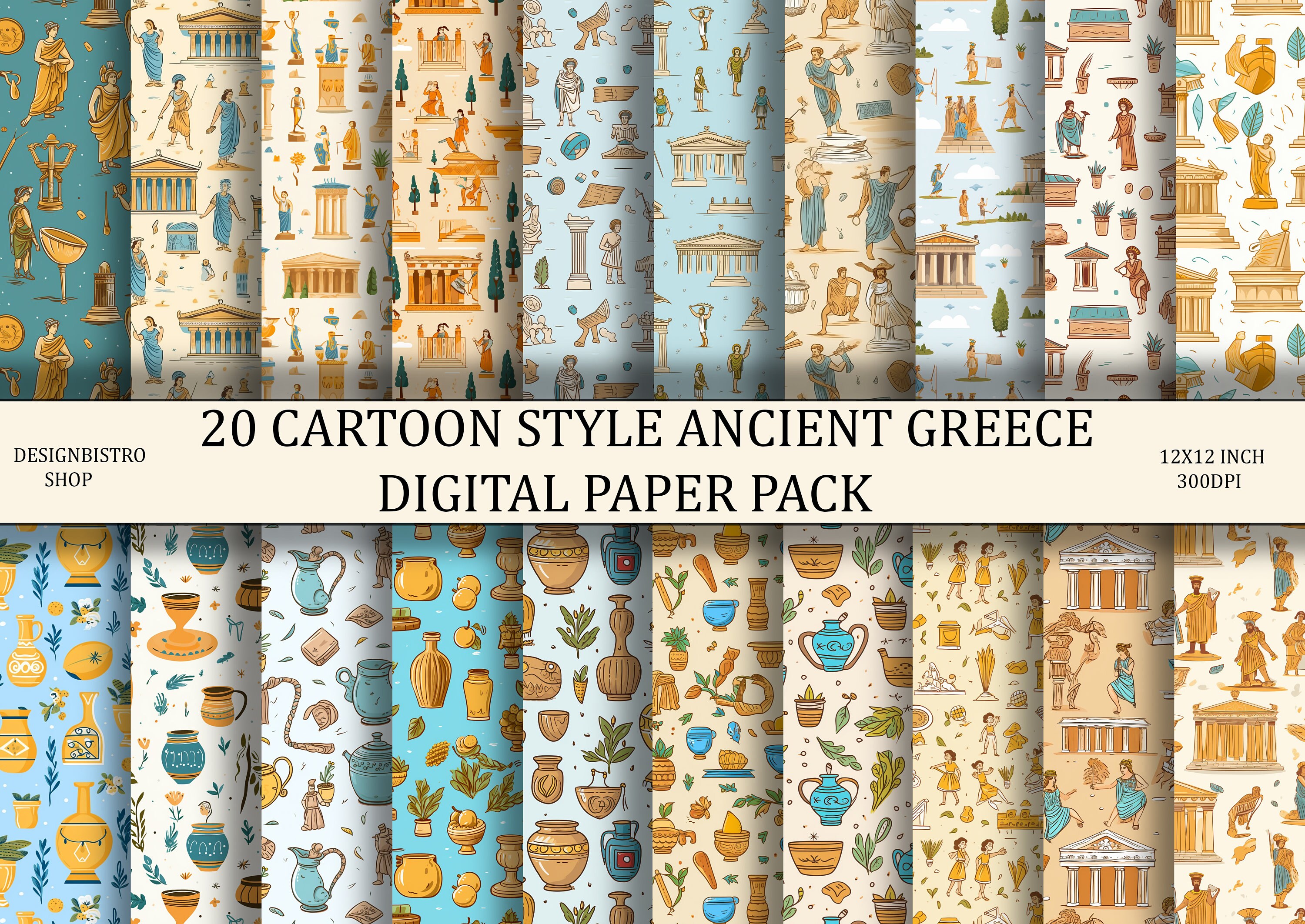 Ancient Greece Digital Paper Pack | 20 Seamless Doodles (PNG, PDF) - Etsy