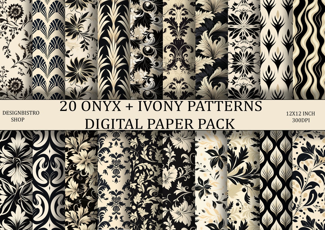 Black and Ivory Digital Paper Pack| 20 Black and Ivory Papers | Digital ...