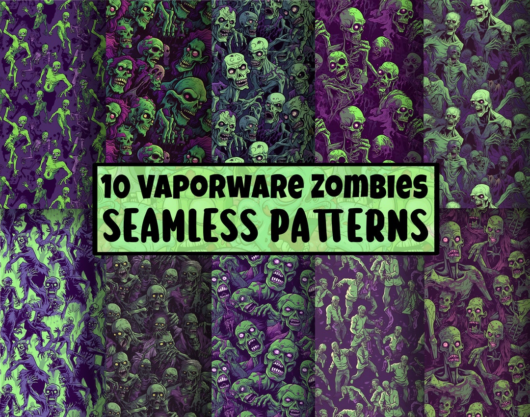Vaporwave Zombies Seamless Patterns | 10 Vibrant Zombies Seamless ...