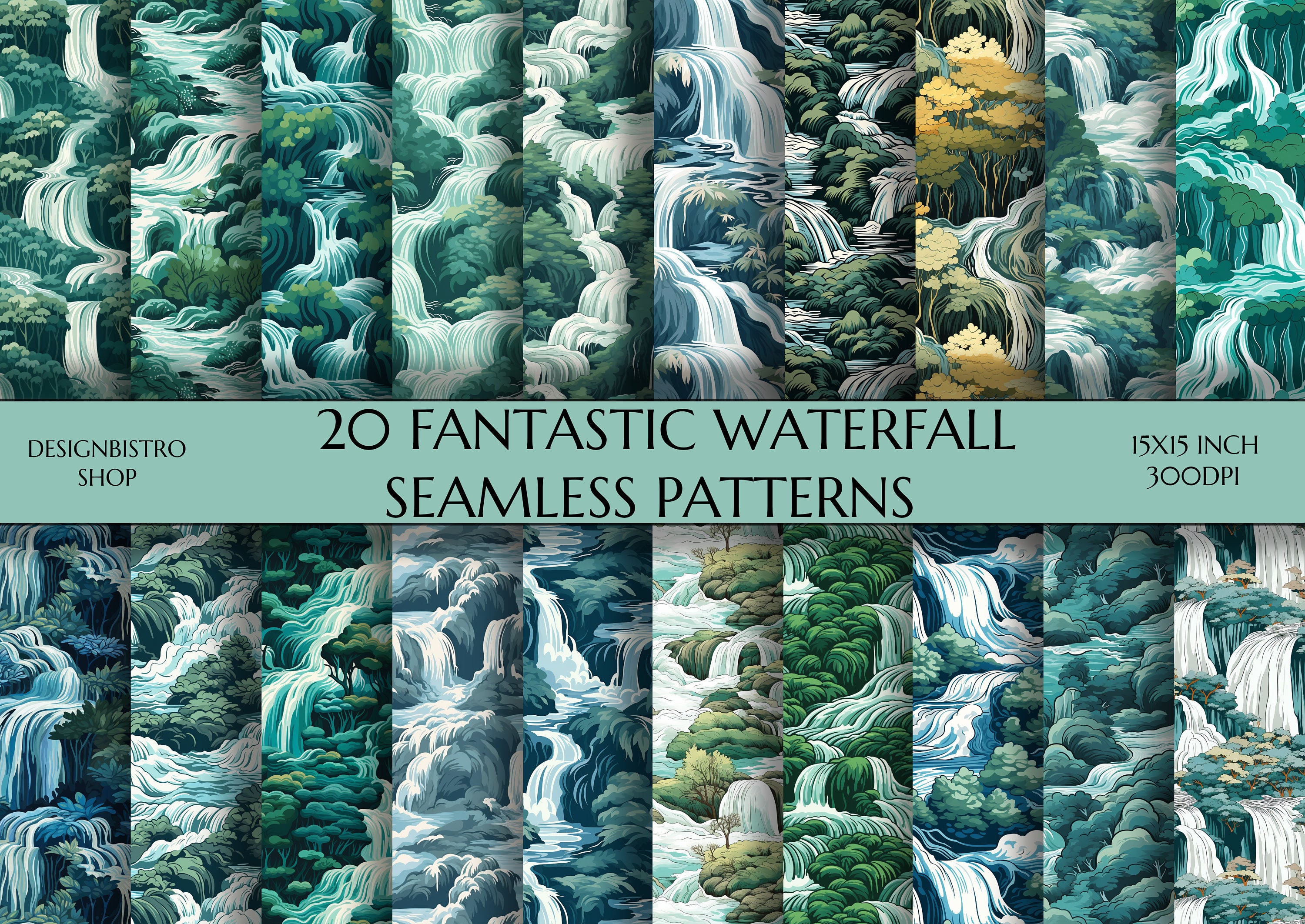 Flowing Waterfall Seamless Patterns | 20 Fantastic Waterfall Seamless ...