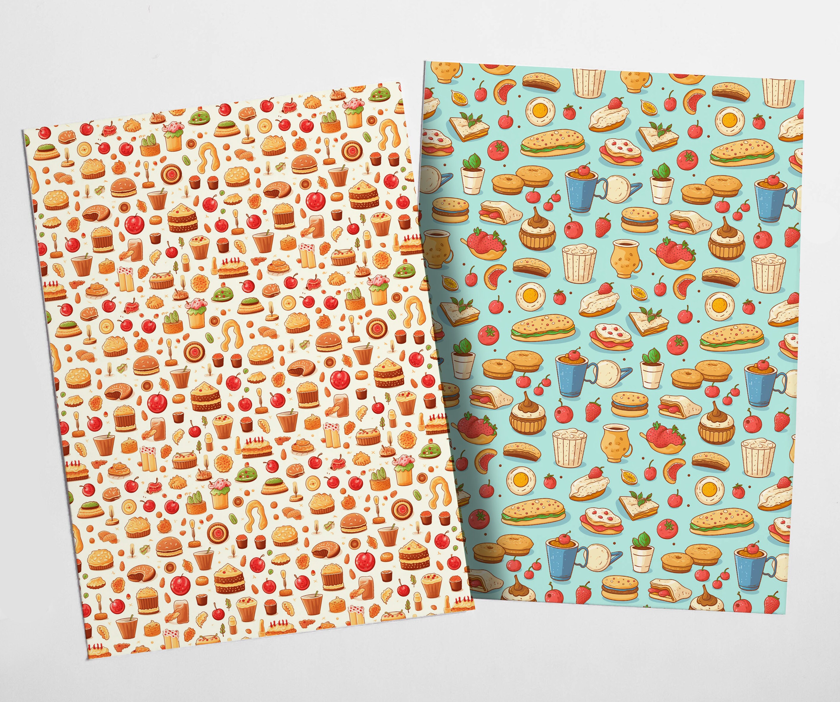 Cute Food Doodles Digital Paper Pack 20 Colorful Food Papers Printables ...