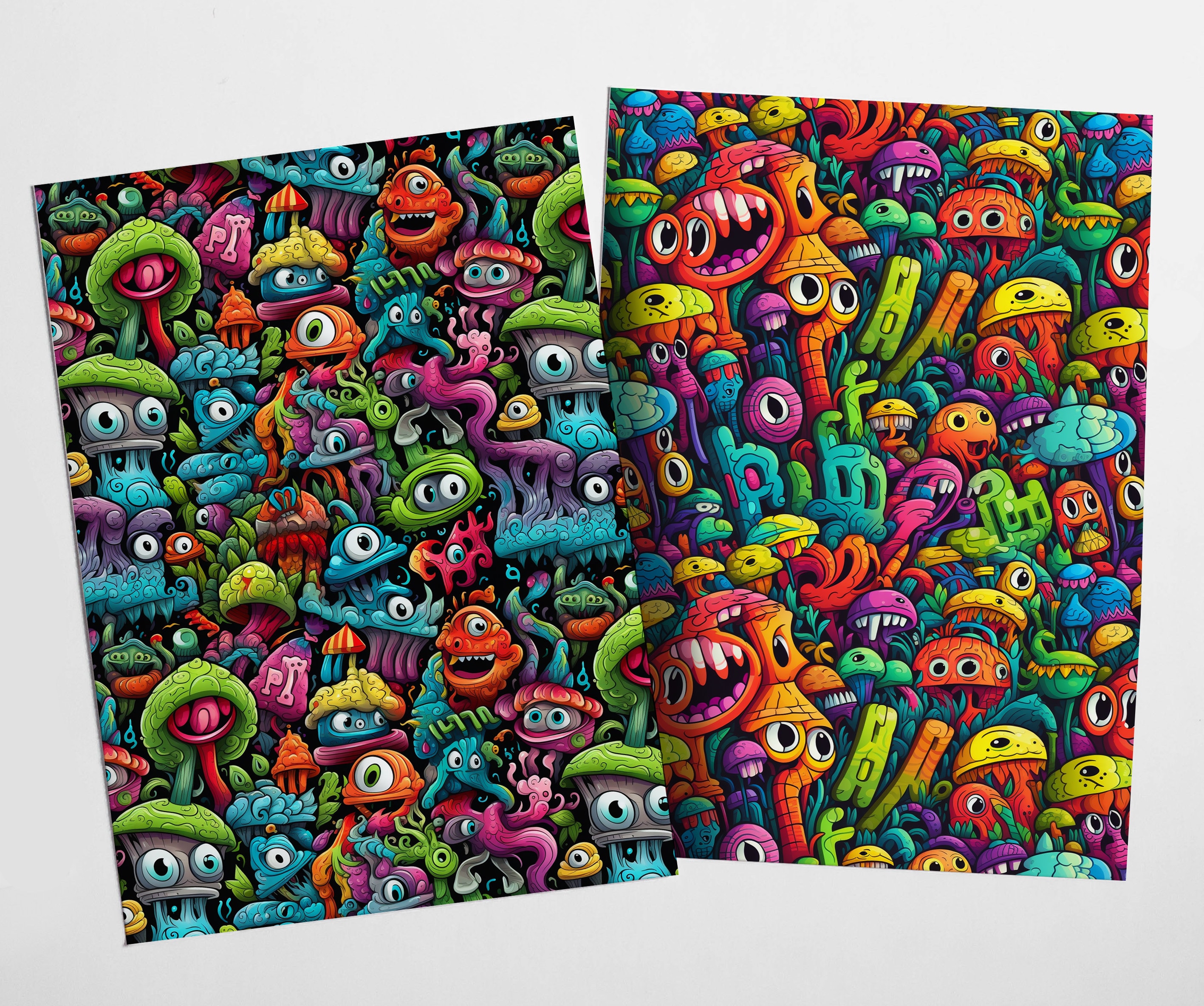Psychedelic Doodle Characters Digital Paper Pack | Trippy Art (digital ...
