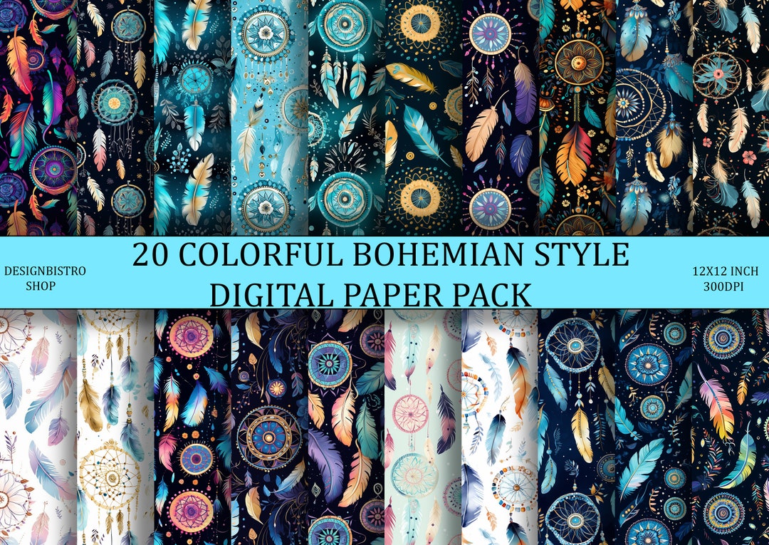 Bohemian Style Digital Paper Pack | 20 Colorful Bohemian Papers ...