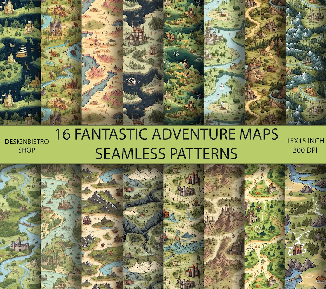 Fantastic Adventure Maps Seamless Patterns | 16 Map Papers | Fabric and ...