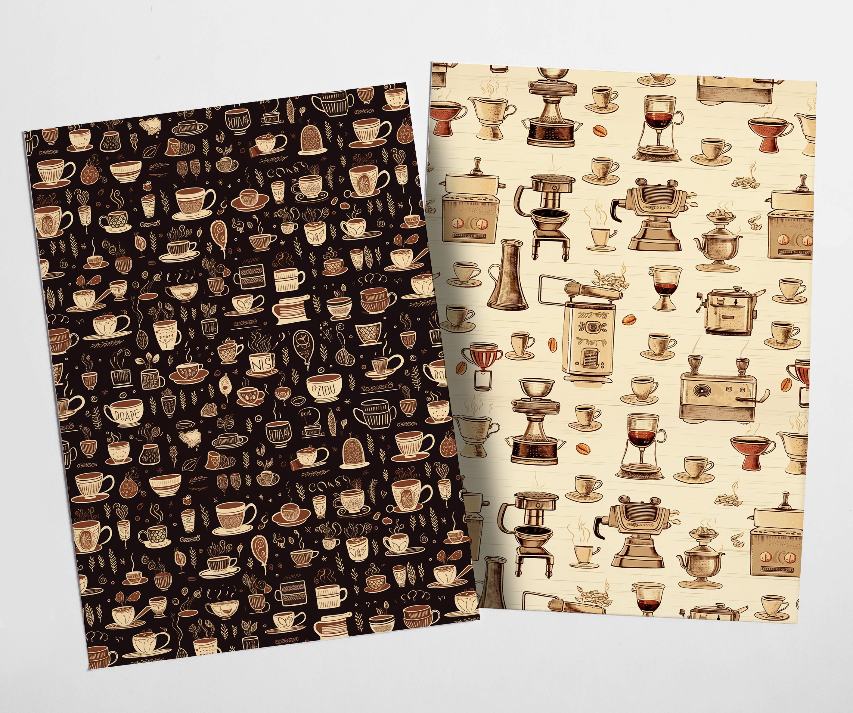 Vintage Coffee Shop Digital Paper Pack | 20 Coffe Cups and Beans Papers ...