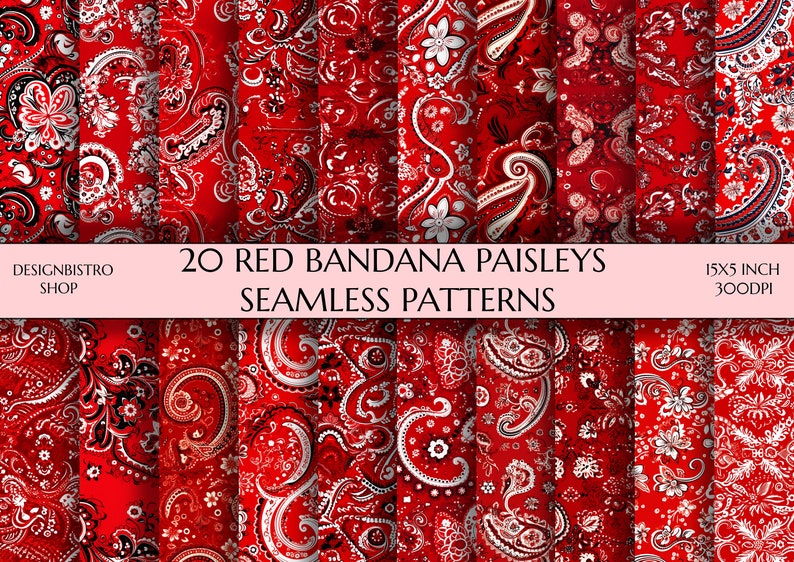 Red Bandanas Seamless Patterns | 20 Paisley Pattern Seamless Textures ...