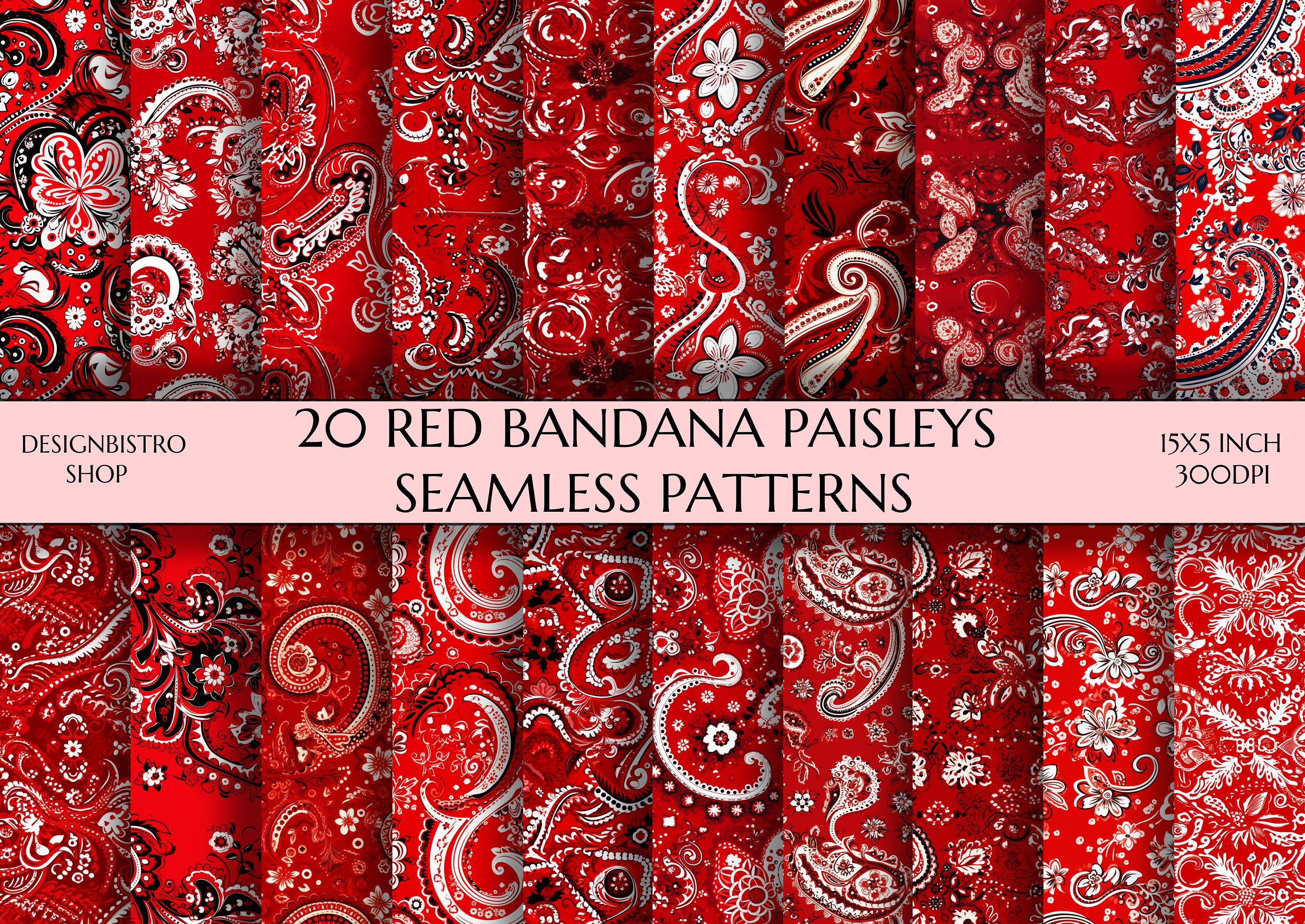 Red Bandana Paisley Seamless Patterns | 20 Pngs (digital Download) - Etsy