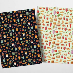 Cute Food Doodles Digital Paper Pack | 20 Seamless Pngs (digital ...