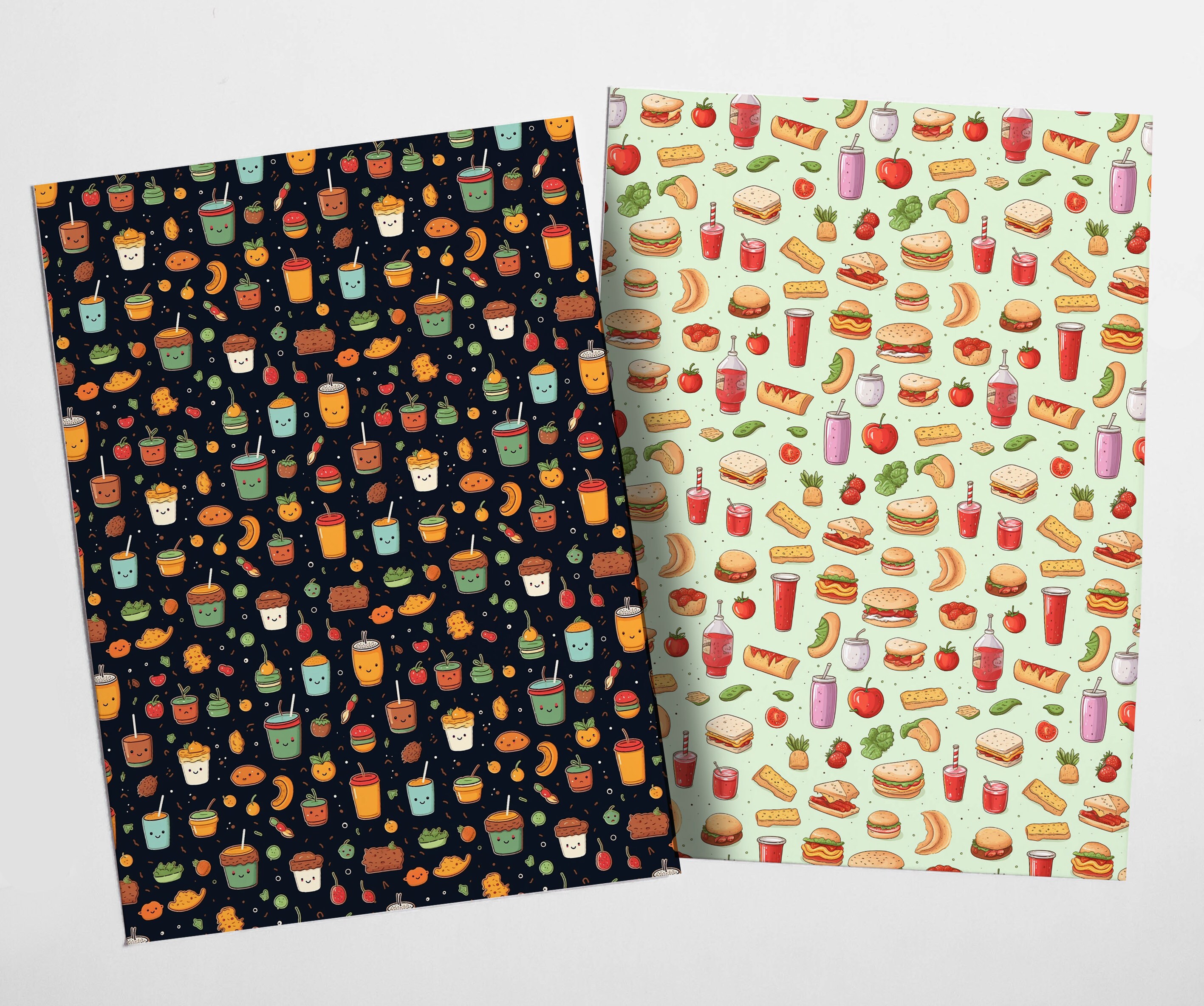 Cute Food Doodles Digital Paper Pack 20 Colorful Food Papers Printables ...