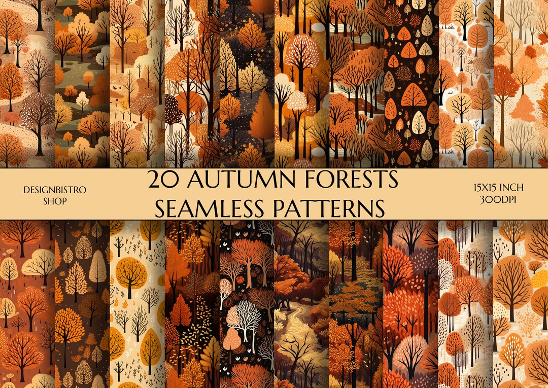 Autumn Forest Seamless Patterns | 20 Orange Trees Seamless Textures ...