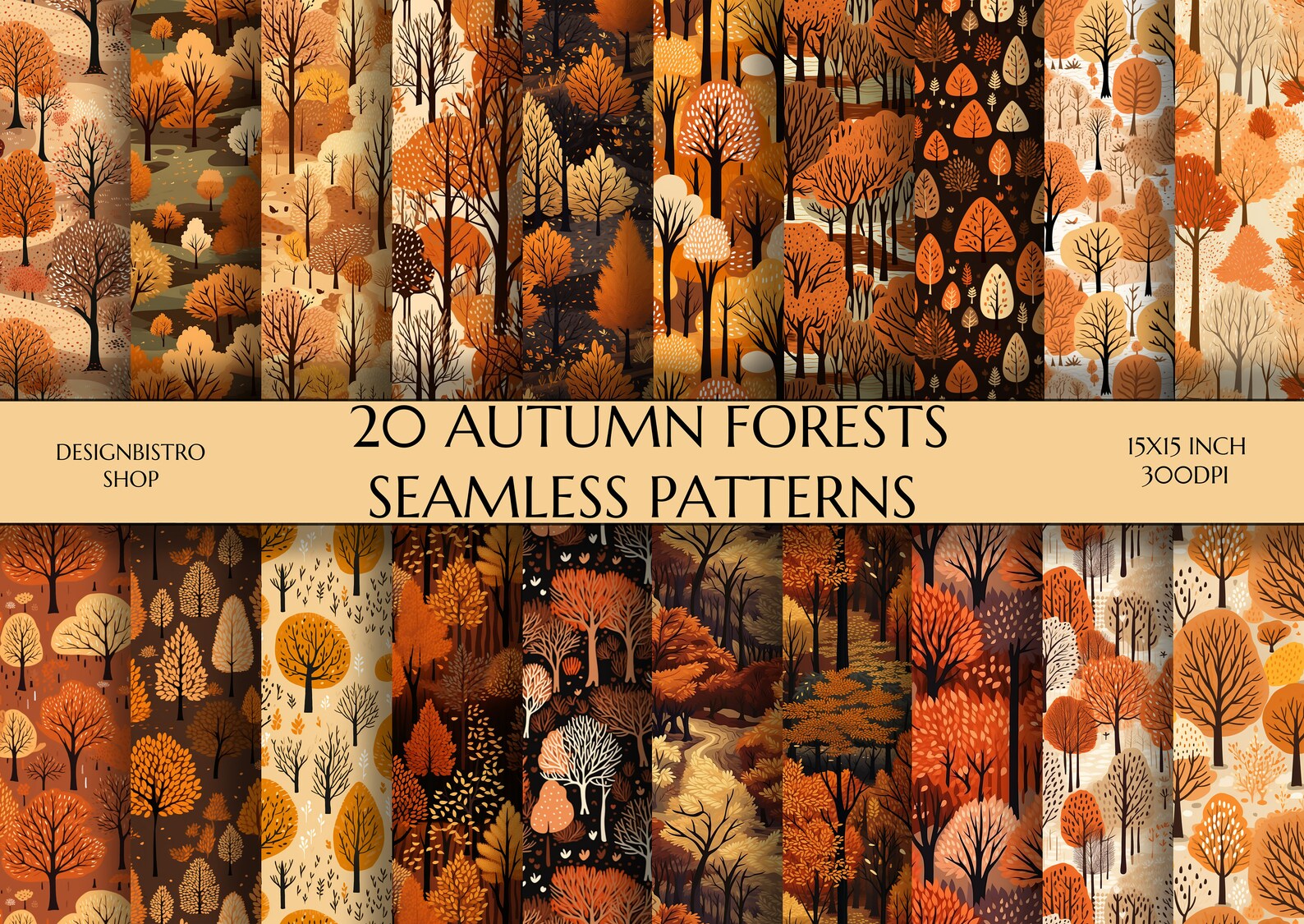 Autumn Forest Seamless Patterns | 20 Orange Trees Seamless Textures ...