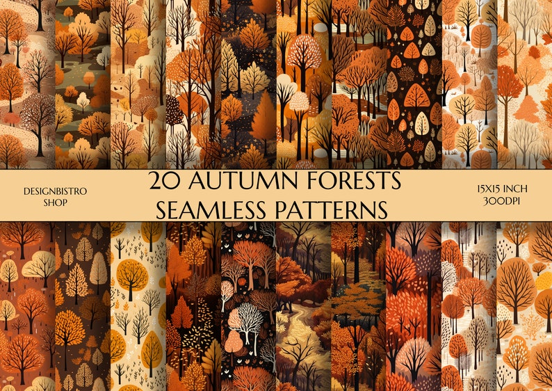 Autumn Forest Seamless Patterns | 20 Orange Trees Seamless Textures ...