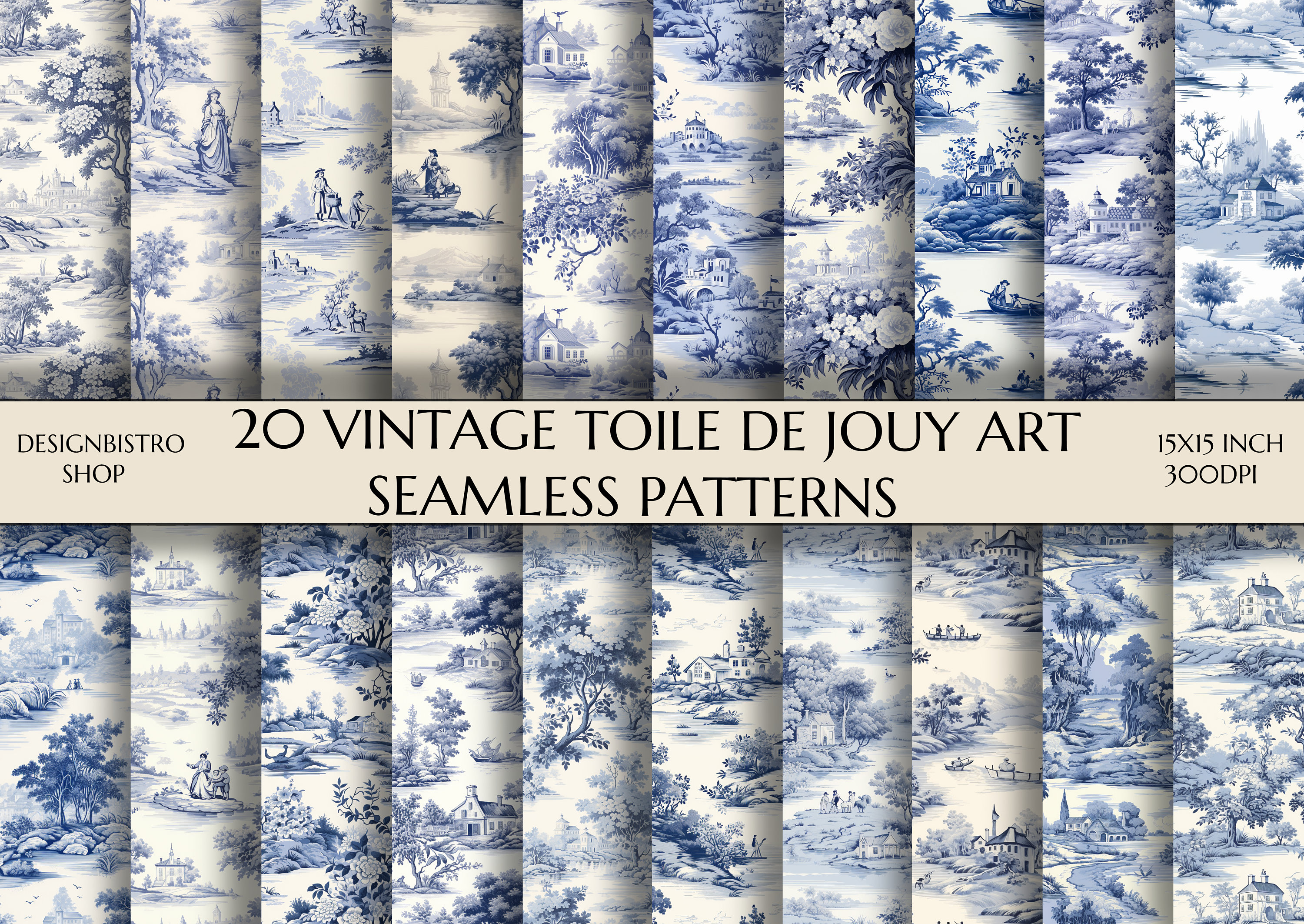 Toile De Jouy Seamless Patterns | 20 Vintage Toile De Jouy Seamless ...