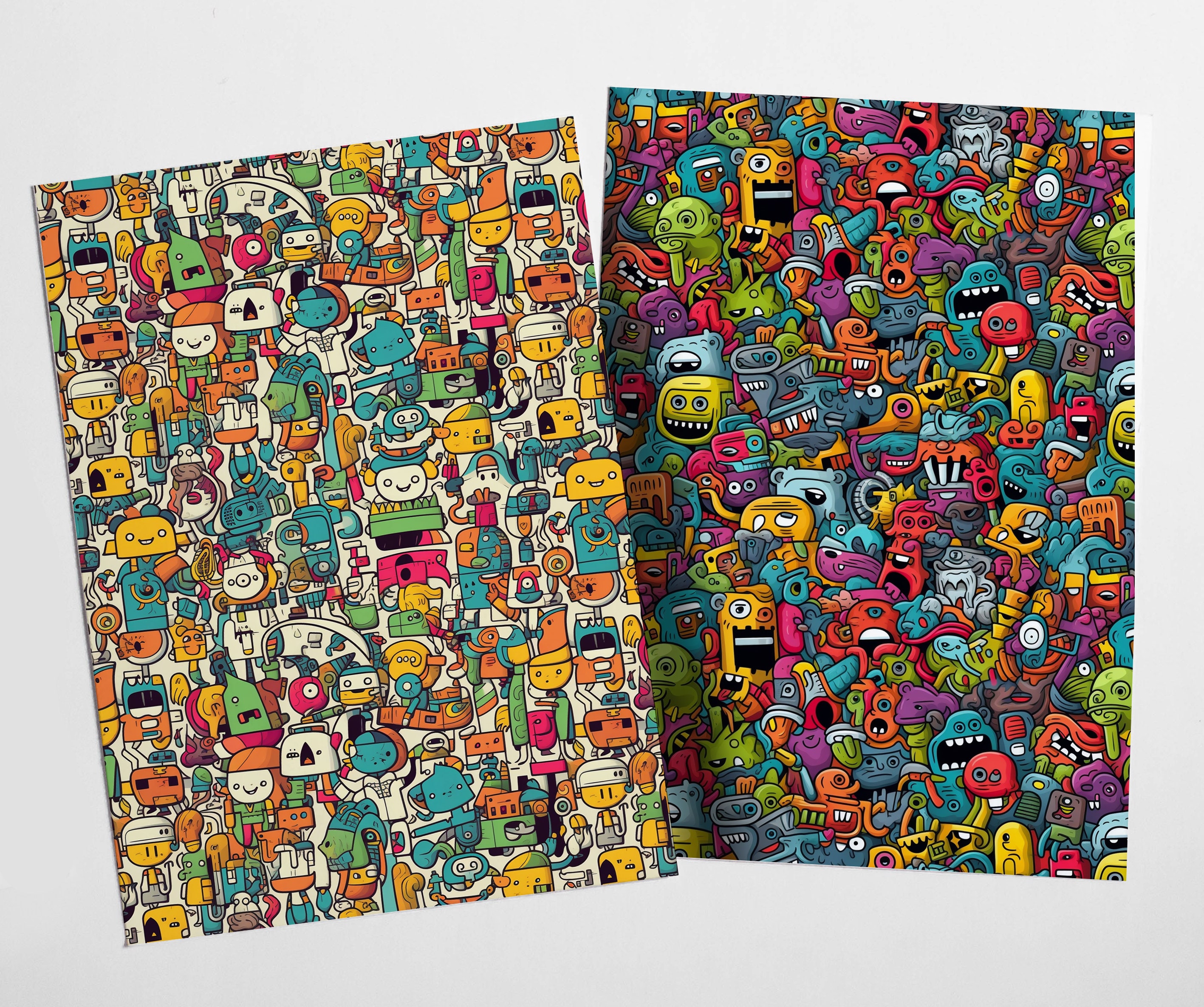 Colorful Doodles Characters | 20 Doodle Characters Digital Paper Pack ...