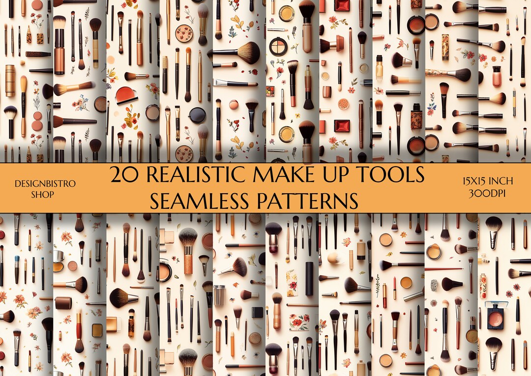 Realistic Make up Tools Seamless Patterns | 20 Make up Seamless ...