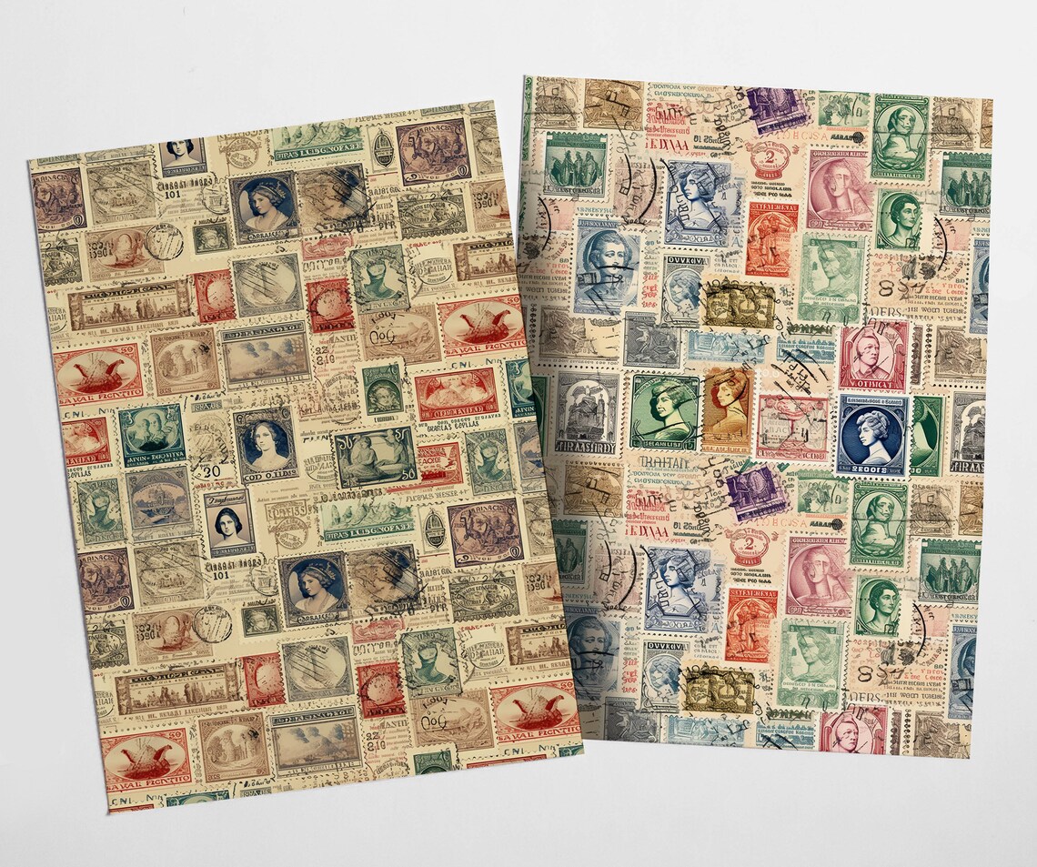 Vintage Postage Stamps Digital Paper | Scrapbook, Decoupage (PDF) - Etsy