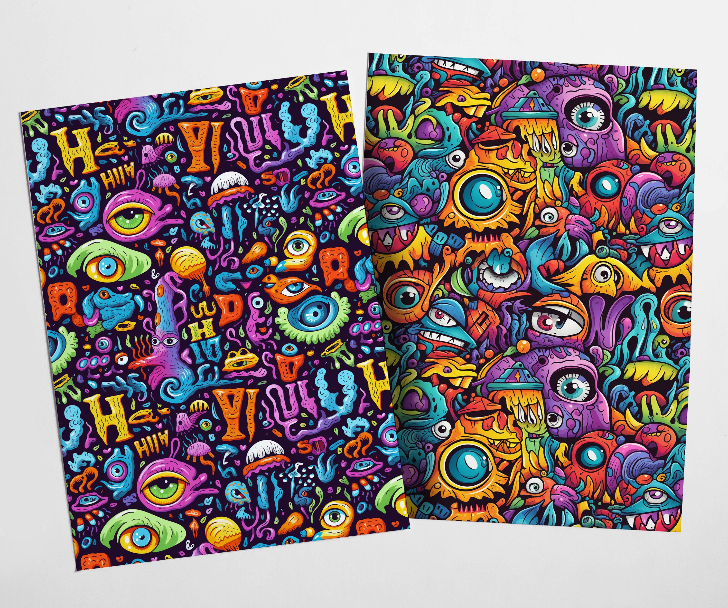 Psychedelic Doodle Characters Digital Paper Pack | Trippy Art (digital ...