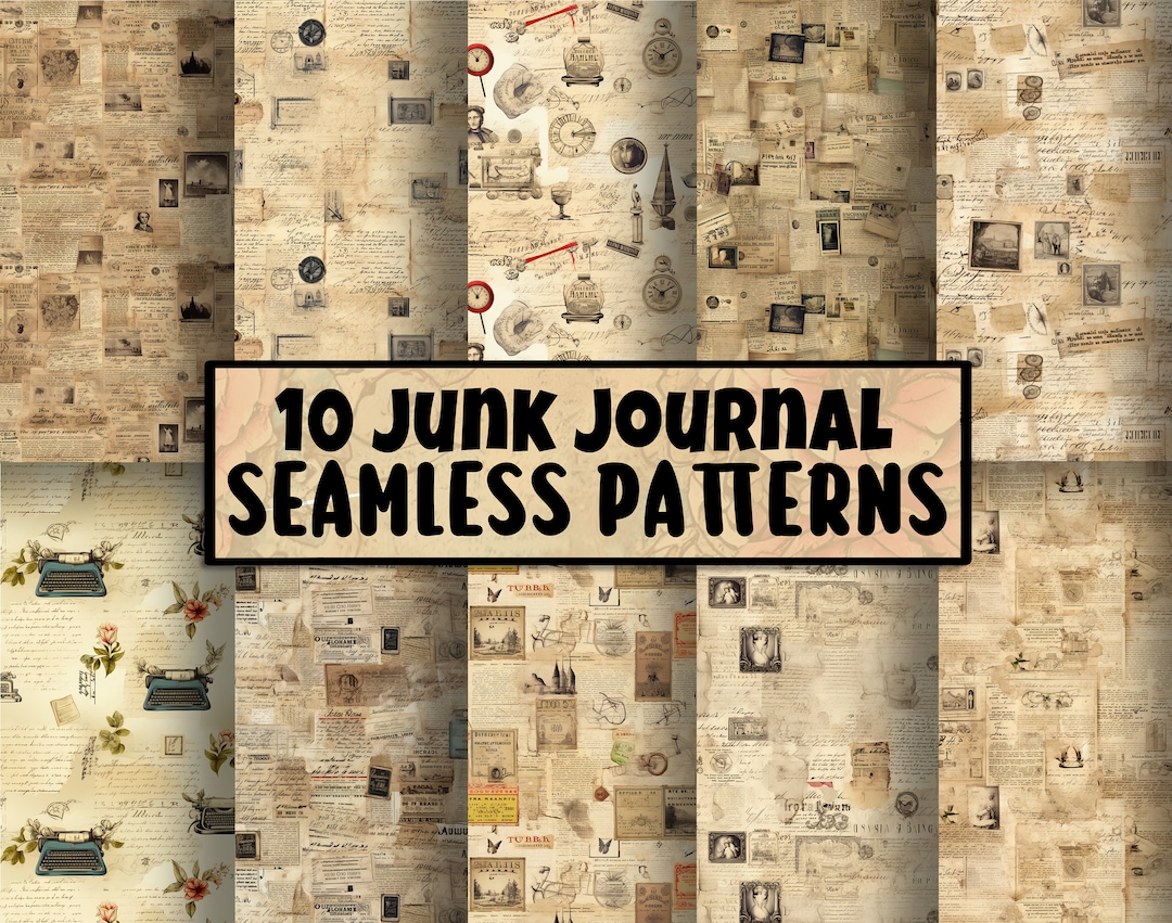 Vintage Junk Journal Seamless Patterns | 10 Junk Journal Newspapers ...