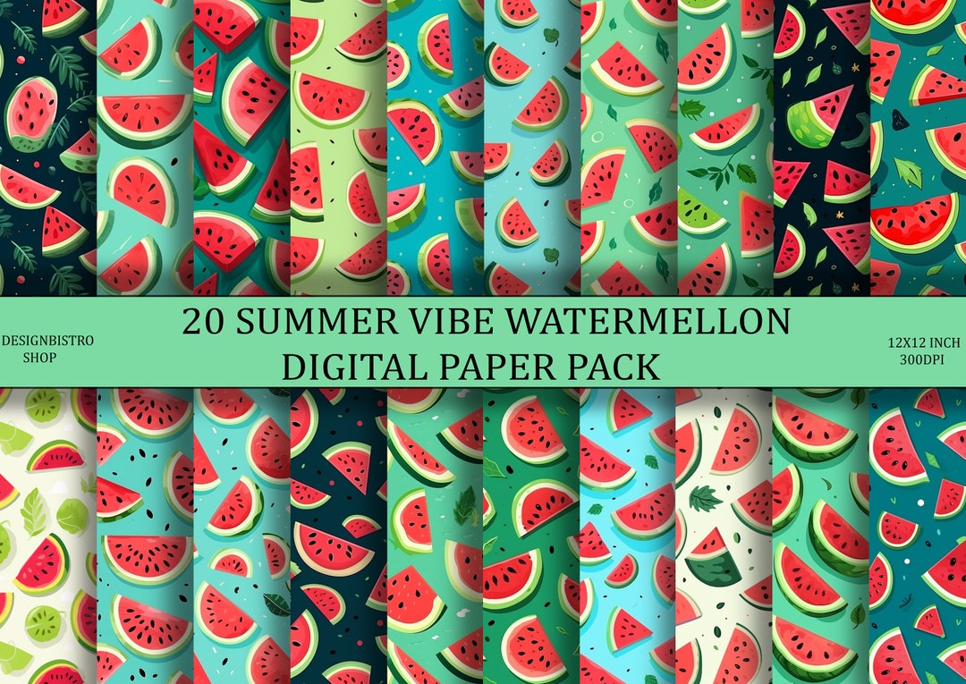 Summer Watermelons Digital Paper Pack | 20 Summer Watermelons Icons ...