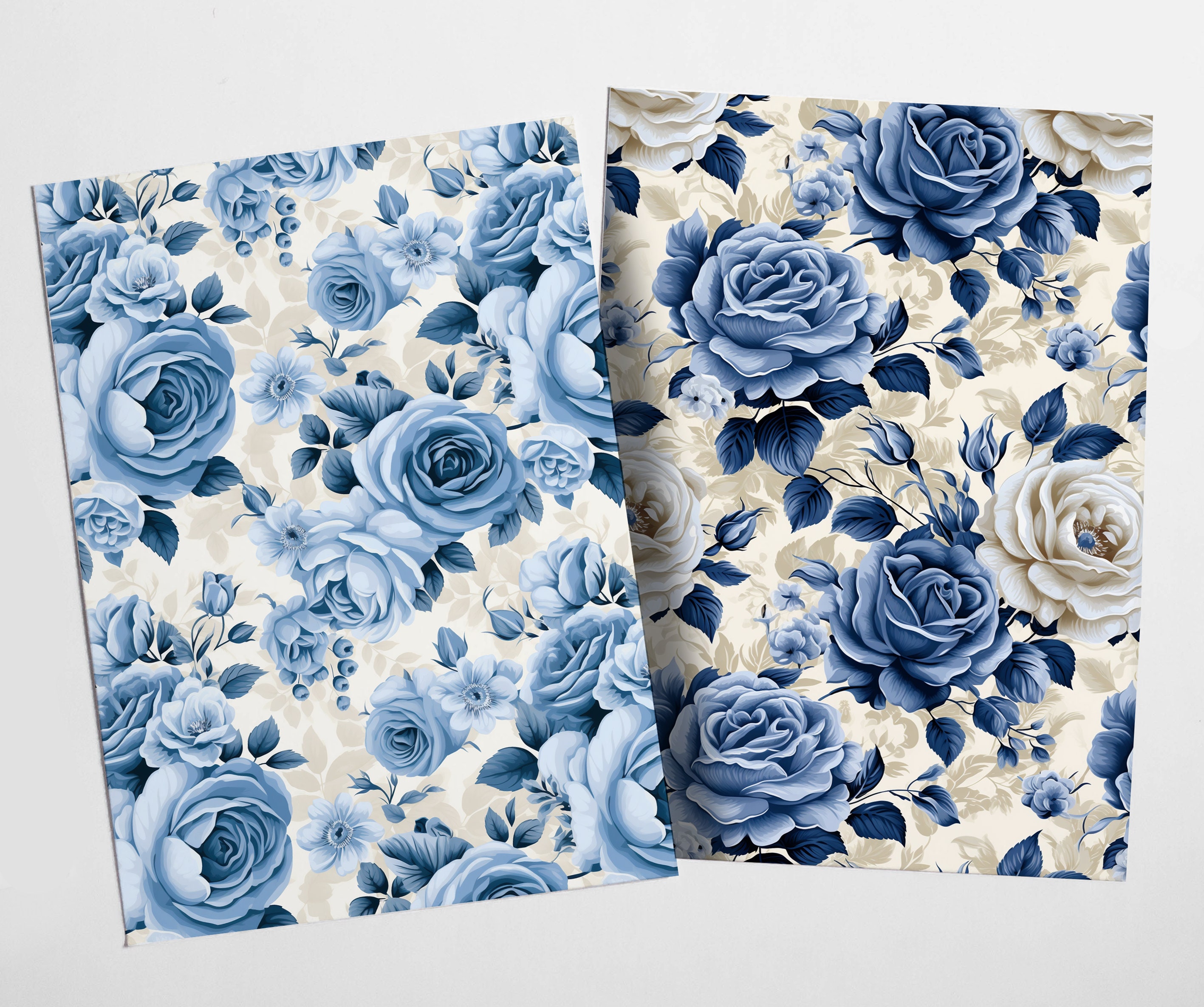Vintage Blue Roses Digital Paper Pack | 20 Ice Blue Flower Papers ...