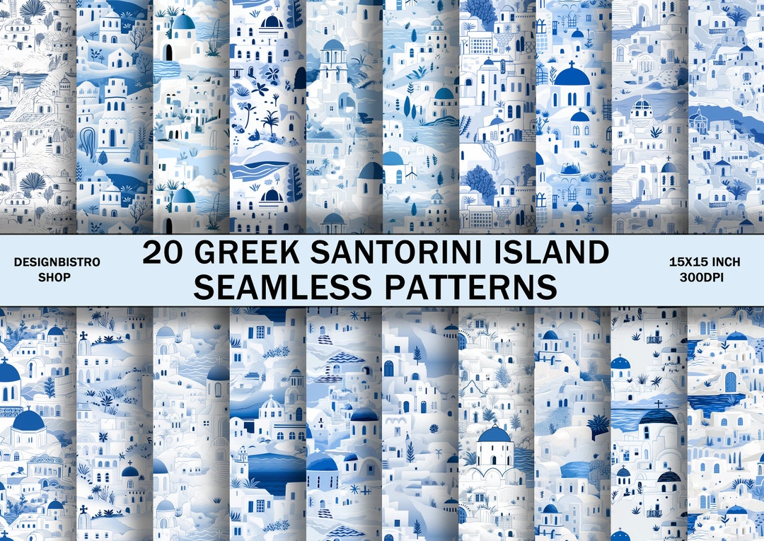 Greek Santorini Seamless Patterns | 20 Santorini Island Seamless ...
