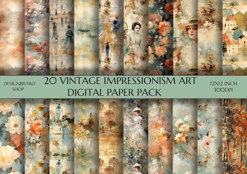 Vintage Impressionism Art Digital Paper Pack | 20 Old Impressionism Art ...