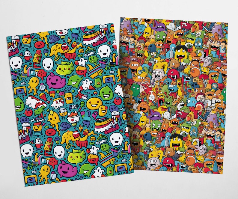 Doodle Character Digital Paper Pack | 20 Pngs, 12x12 (digital Download ...