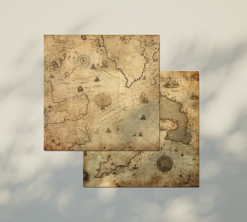 Vintage Pirate Maps Digital Paper | Grunge Scrapbook, Junk Journal (PDF ...